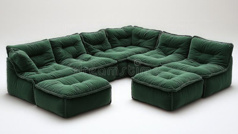 Modern Emerald Green Modular Sectional Sofa, Studio Shot, Empty ...