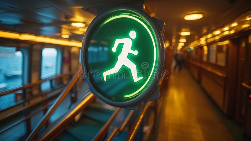 Modern Emergency Exit Sign Featuring Green Running Figure is Mounted on ...