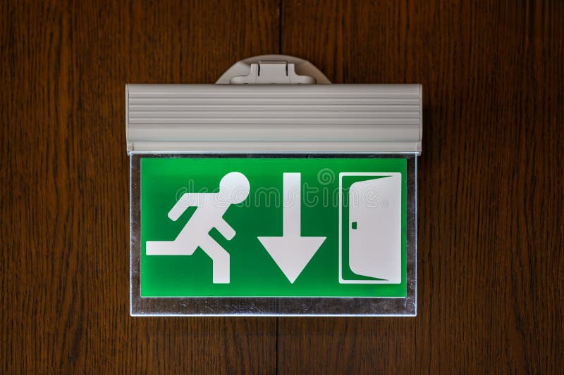 Modern Emergency Exit Sign Showing Emergency Exit Downwards Stock Photo ...