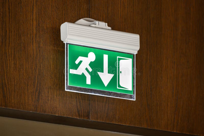 Modern Emergency Exit Sign Showing Emergency Exit Downwards Stock Photo ...