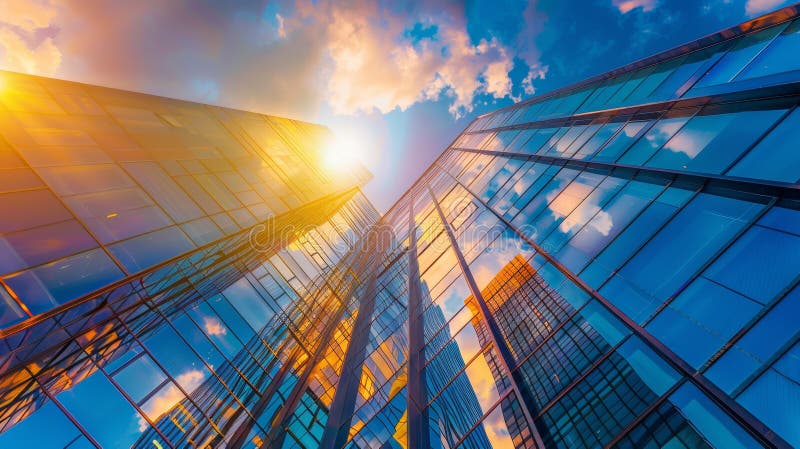 Modern Empire with Transparent Towers Reflecting Sunlight in a Dazzling ...