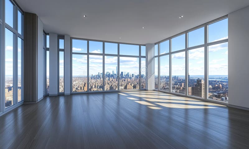 Modern Empty Apartment with Panoramic City Skyline View in New York ...