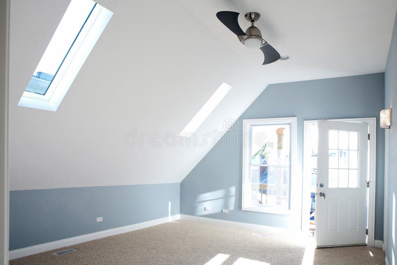 Modern Empty Bedroom with Blue Wall Color. Stock Image - Image of light ...