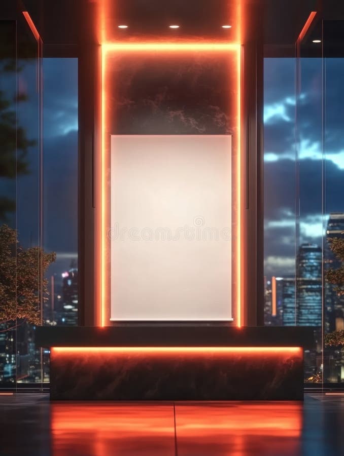 Modern Empty Billboard with Neon Lights in Urban Setting at Night Stock ...