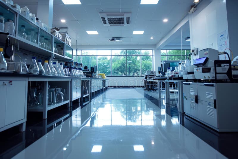 Modern Empty Biological Applied Science Laboratory with Microscopes ...