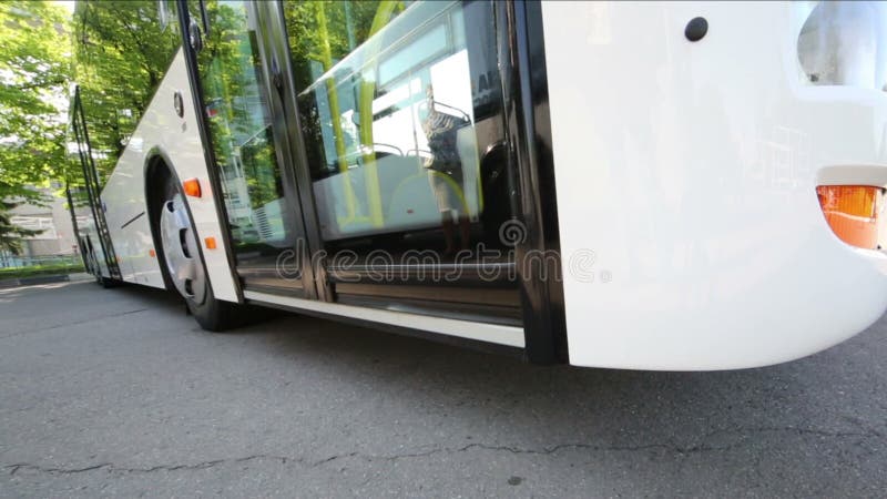 Modern Empty Bus Open and Close Doors with Woman Stock Video - Video of ...