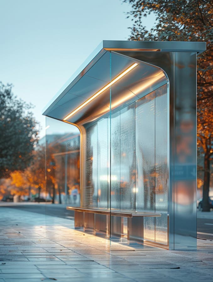 Modern Empty Bus Stop Surrounded Autumn Trees Urban Setting Stock ...