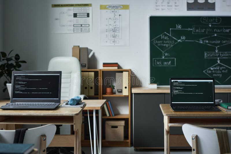 Modern Empty Class for it Lesson Stock Image - Image of internet ...