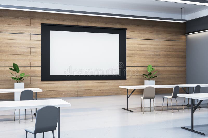 Modern Empty Classroom with Blank Screen for Mockup Display. 3D ...