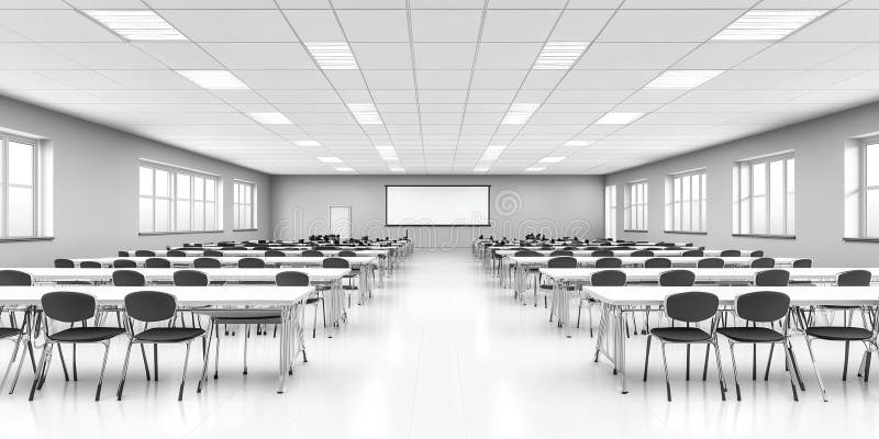 Modern Empty Classroom Large Room White Tables Chairs Hall Desk Rows ...