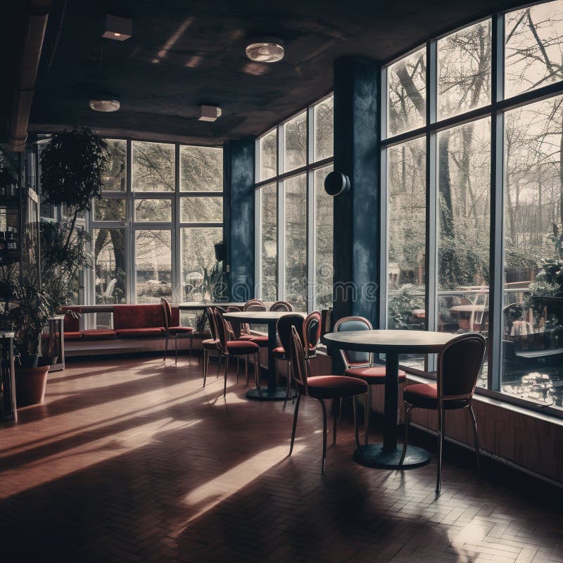 Modern Empty Coffee Shop, Trendy Interior Design with Natural Wood ...