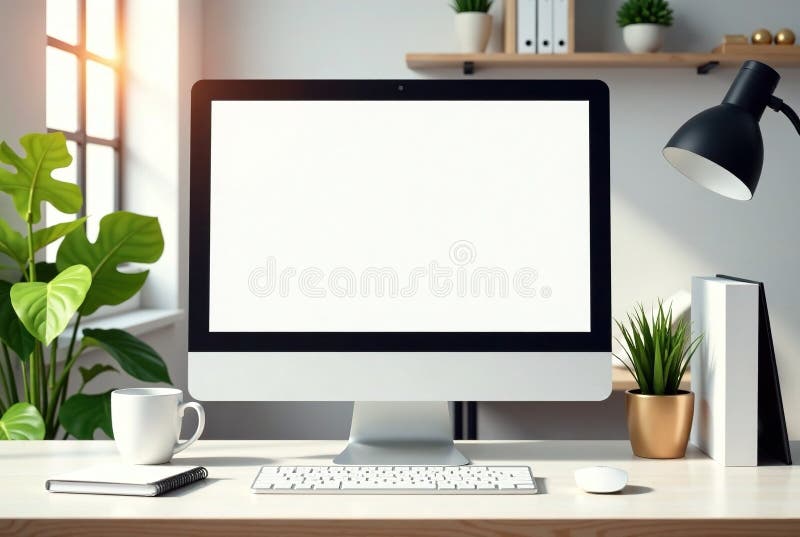 Modern Empty Computer Screen Workspace Illustration Clean Minimalist ...