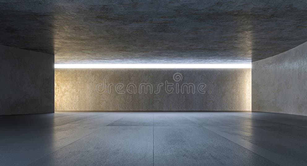 Modern Empty Concrete Building Interior with Hidden Lighting and Tiled ...