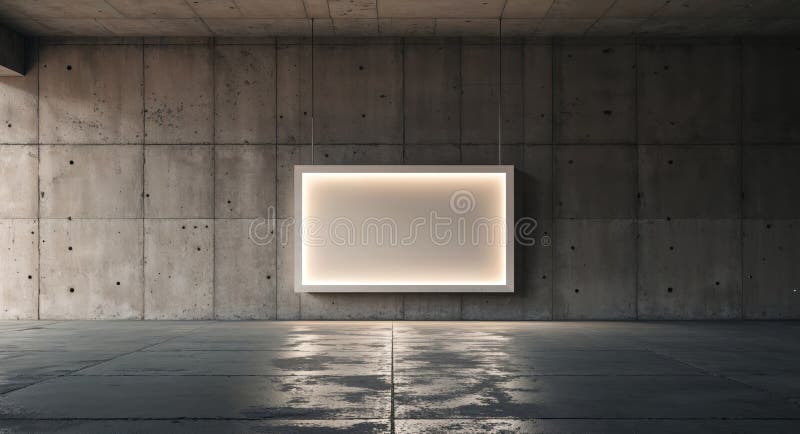 Modern Empty Concrete Room with Illuminated Rectangular Frame on ...
