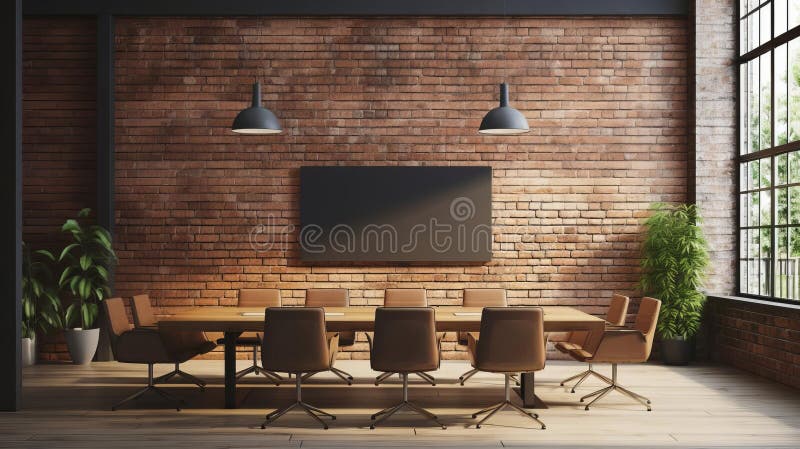 Modern Empty Conference Room with Brick Wall Background Design Stock ...