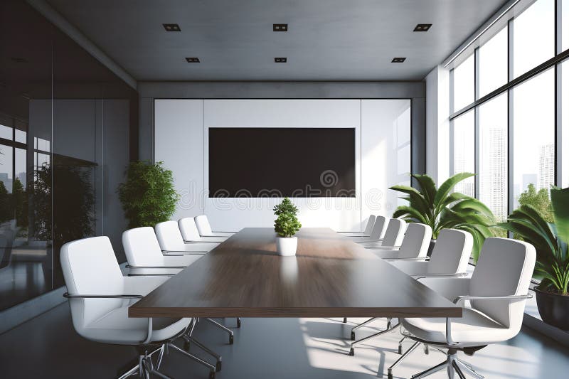 Modern Empty Conference Room with Large Conference Table by Generative ...