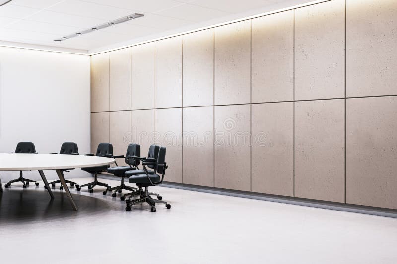 Modern Empty Corporate Conference Room Interior with Round Table and ...