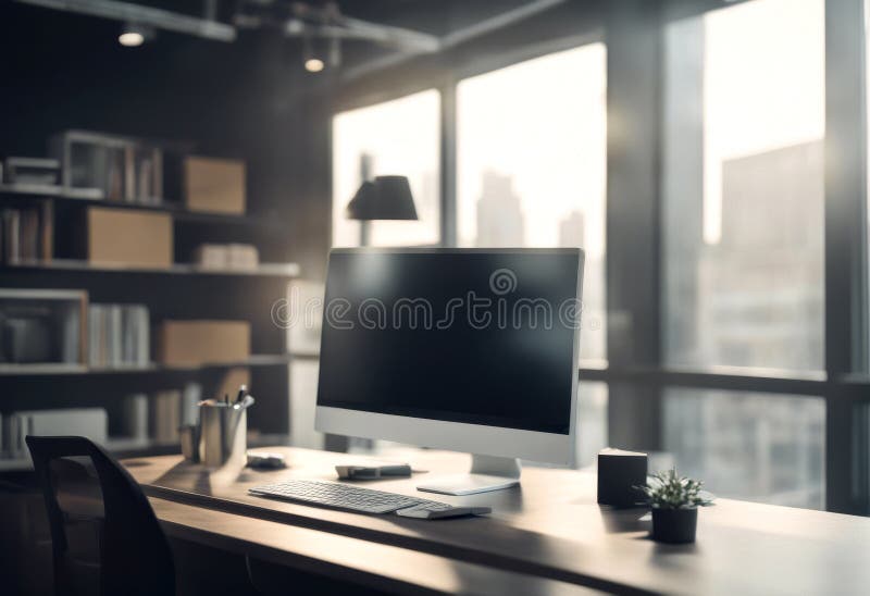 Modern Empty Desk Background Display Computer Office Table Work Clean ...