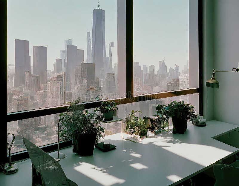 Modern Empty Elegant Office with Windows and Workspaces. AI Generated ...