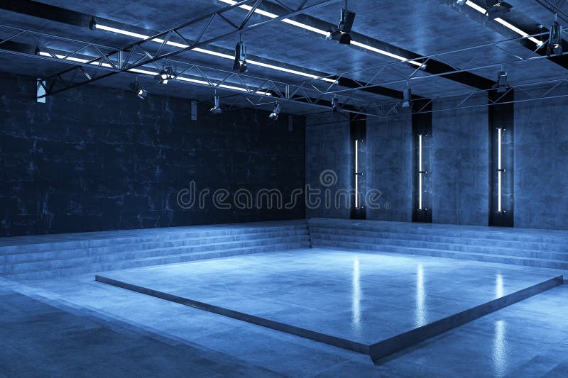 Modern Empty Exhibition Hall with Concrete Walls, Reflective Flooring ...