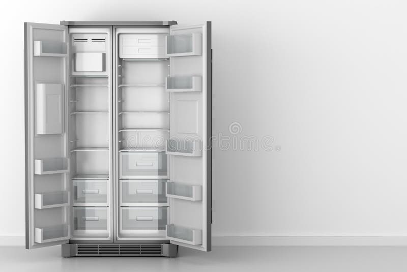 Modern Empty Fridge in Front of White Wall Stock Illustration ...