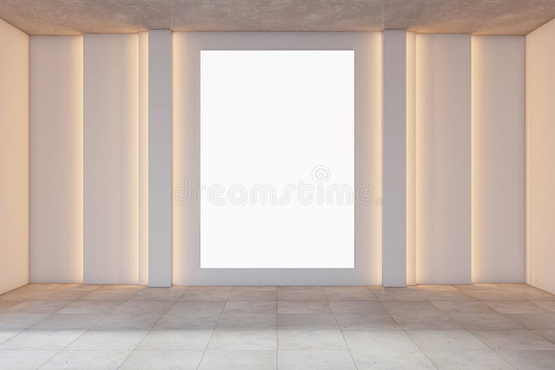 Modern Empty Gallery Room Interior with White Mock Up Banner on ...