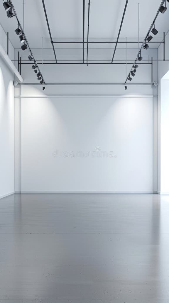 Modern Empty Gallery Space with High Ceilings and Track Lighting Stock ...