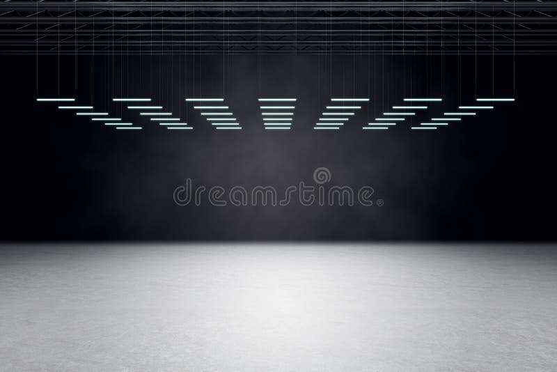 Modern Empty Hall Room with Concrete Floor, Black Wall and Led Lights ...