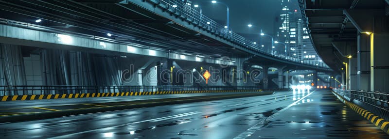 Modern Empty Highway at Night, Generated Ai Stock Illustration ...