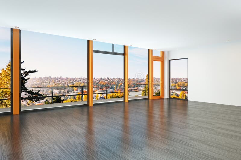 Modern Interior Overlooking a City Stock Photo - Image of estate, empty ...