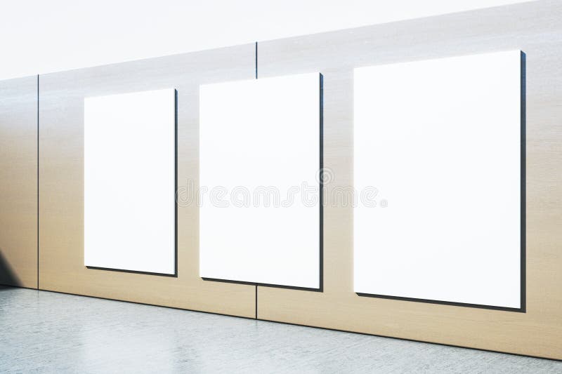 Modern Empty Interior with White Mock Up Frames on Wooden Wall. Gallery and Museum Concept Stock ...