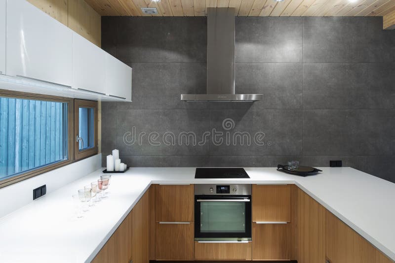 Modern empty kitchen stock photo. Image of comfortable - 136775568