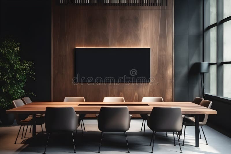 Modern Empty Meeting Room with Big Conference Table by Generative AI ...