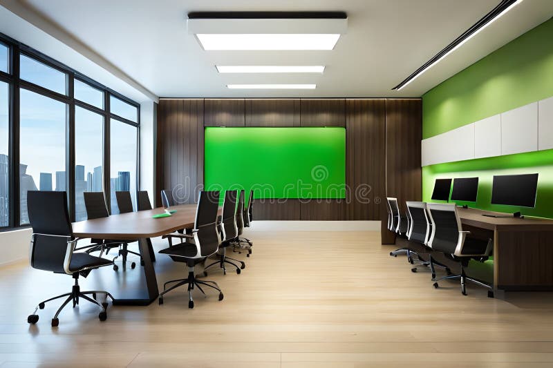 Modern Empty Meeting Room with Big Conference Table Stock Illustration ...