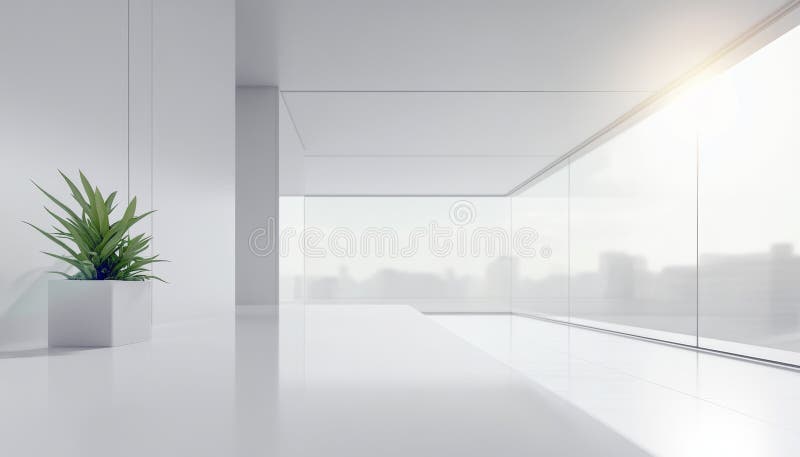 Modern Empty Office Background with Large Windows, Cityscape View, and ...