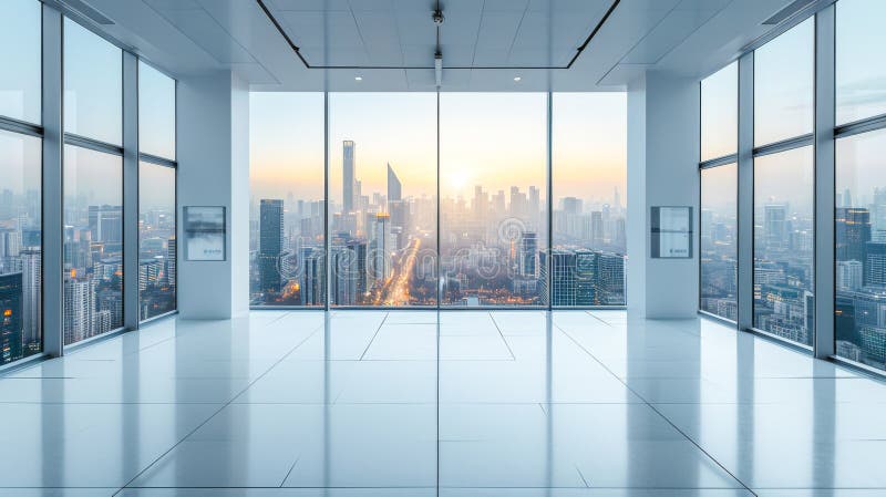Modern Empty Office with City View Stock Illustration - Illustration of ...