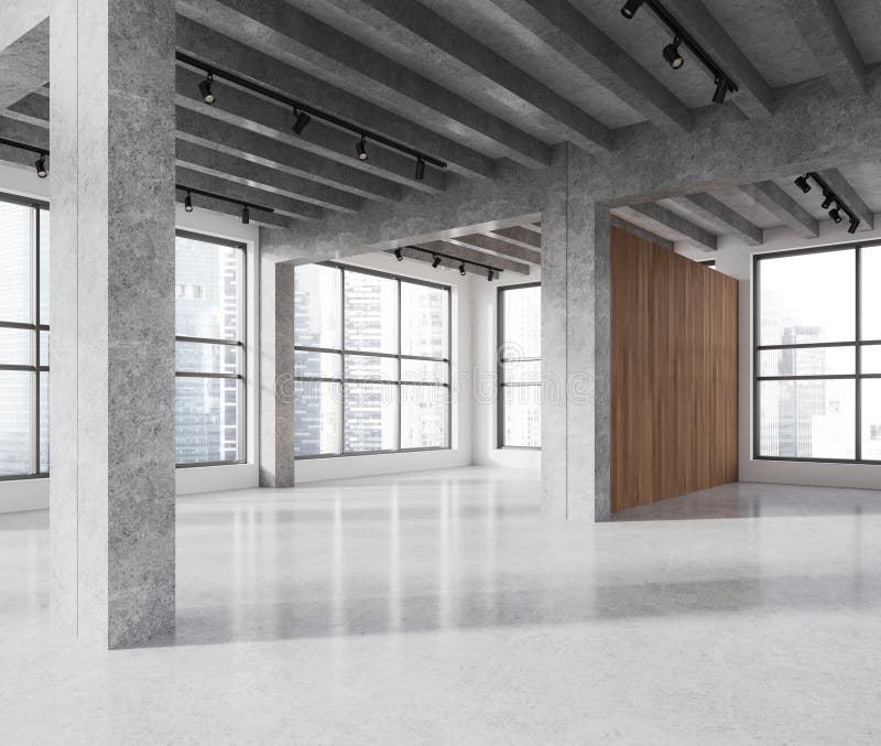 Modern Empty Office Interior with Columns and Partition, Panoramic ...