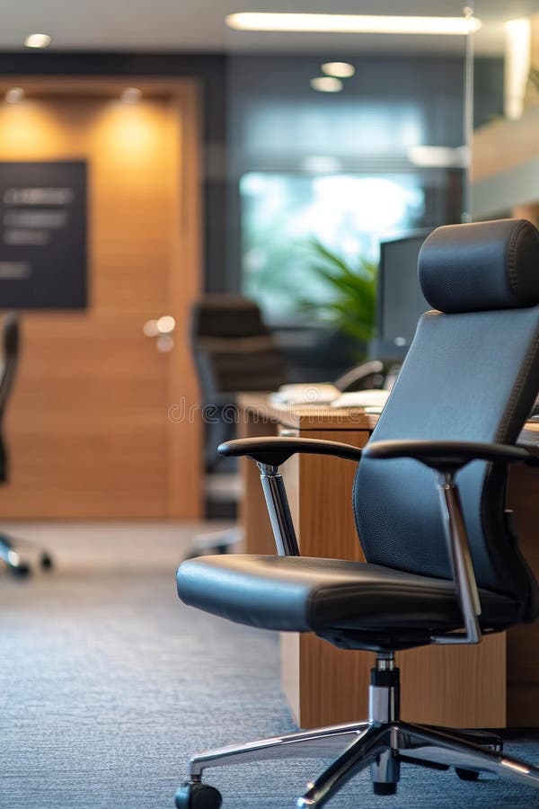 Modern Empty Office Interior with Comfortable Chairs and Desk, Blurred ...