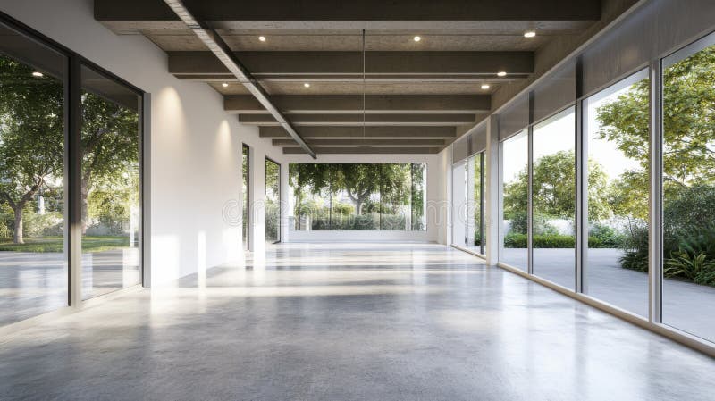 Modern Empty Office Interior with Large Floor-to-ceiling Pic Stock ...