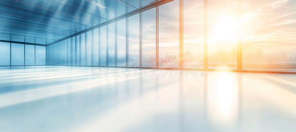 Modern Empty Office Interior with Panoramic Windows. Perspective View ...