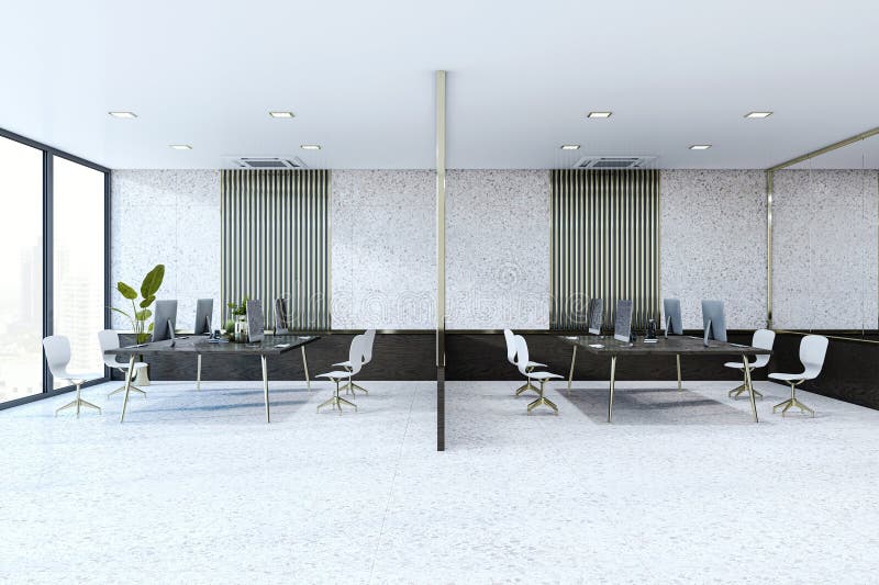 Modern Empty Office Interior with Tables, Chairs, and Computers ...