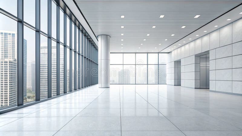 Modern Empty Office Lobby with City View Stock Illustration ...