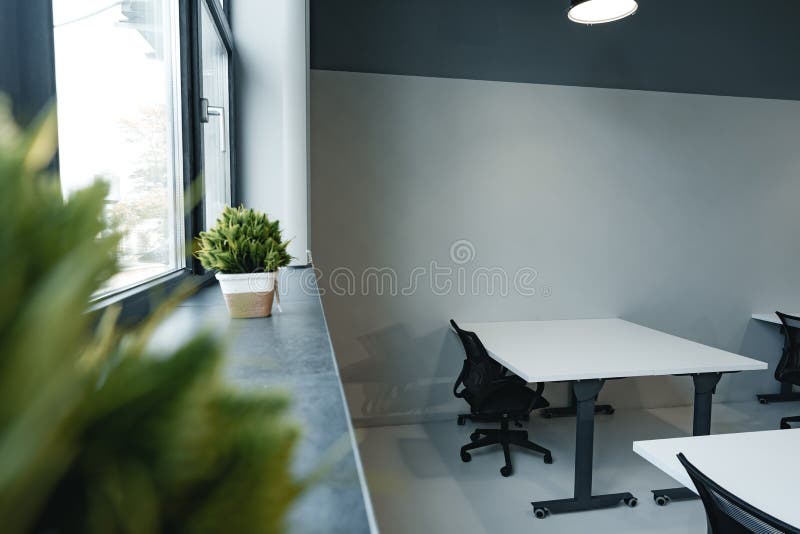 Modern Empty Office Meeting Room Close Up Stock Image - Image of black ...