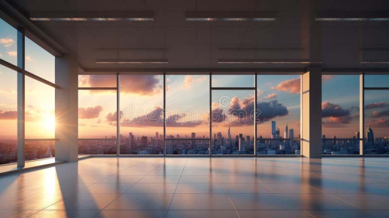 Modern Empty Office with Panoramic Urban Views. Concept of Professional ...