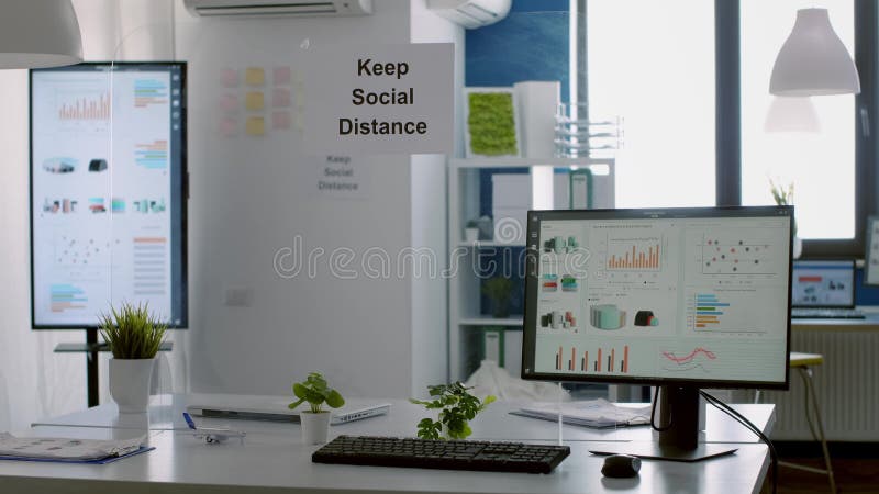 Modern Empty Office with Plastic Separators and Keep Social Distance ...
