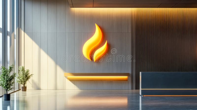 Modern and Empty Office Reception with Backlit Logo Sign Stock Image ...