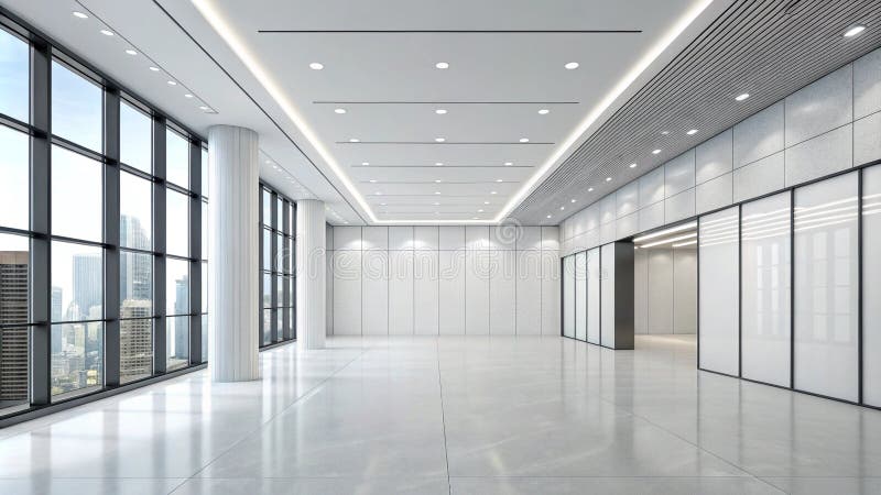 Modern Empty Office Space with City View Stock Illustration ...
