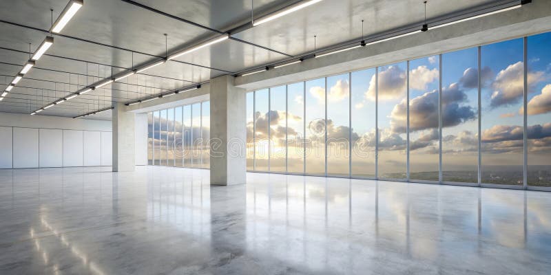 Modern Empty Office Space with Floor-to-ceiling Windows and Panoramic ...