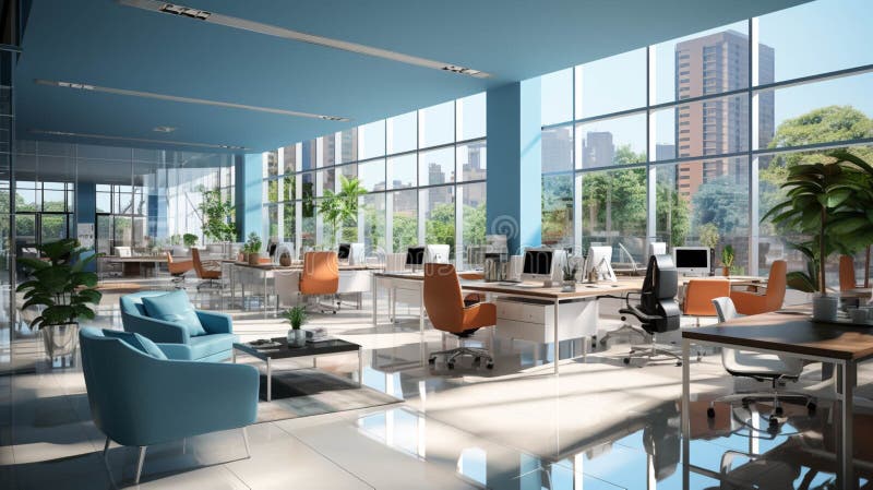 A Modern Empty Office with Tech Interior Stock Image - Image of room ...