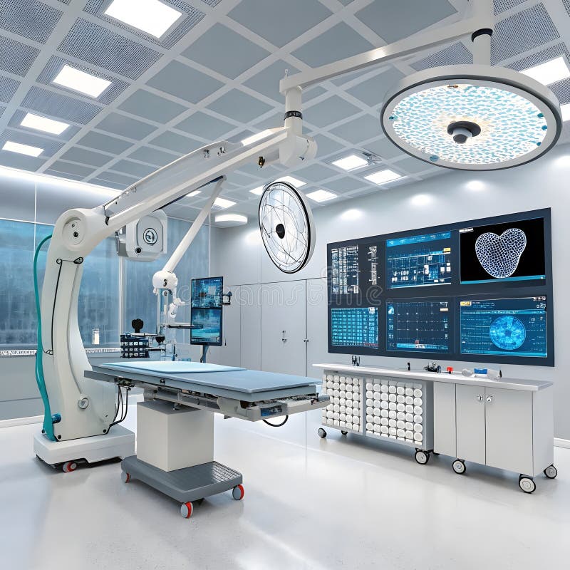 Modern Empty Operating Room with a Surgical Table, Light and Digital ...